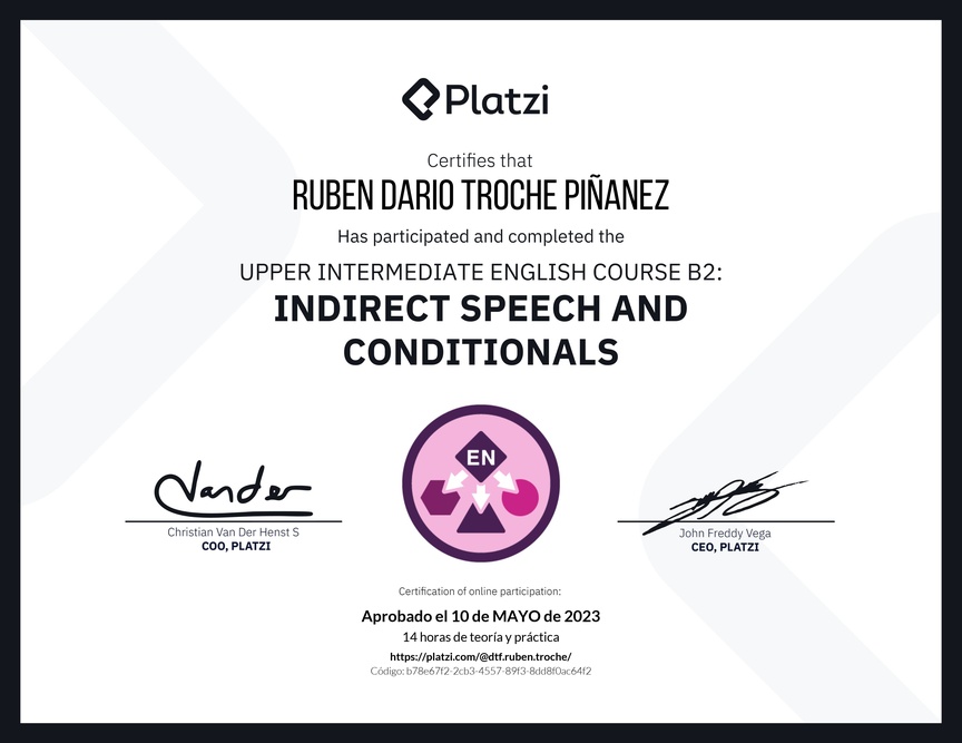 Perfil de @dtf.ruben.troche en Platzi | Diploma del Curso de Inglés ...