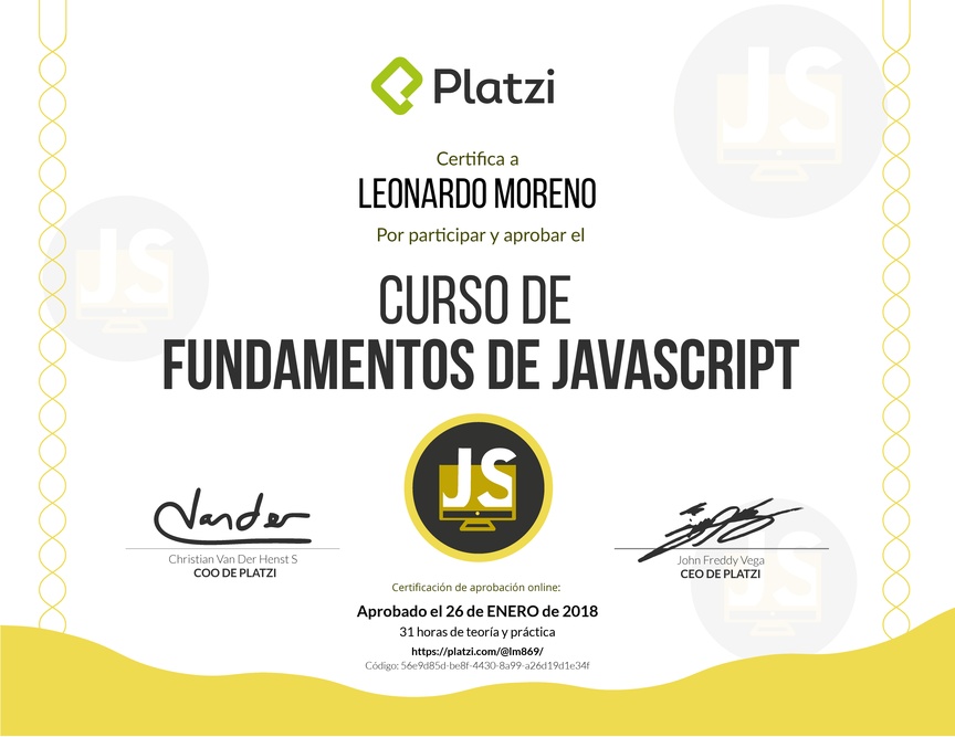 Perfil de @lm869 en Platzi | Diploma del Fundamentos de JavaScript 2017