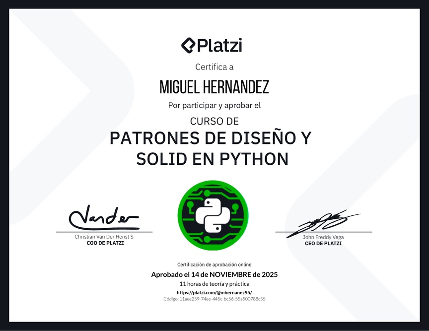 Perfil de @mhernanez95 en Platzi | Diploma del Curso de Patrones de ...